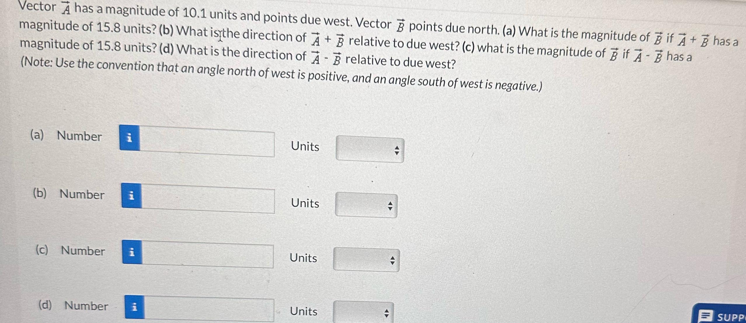 Solved Vector vec(A) ﻿has a magnitude of 10.1 ﻿units and | Chegg.com