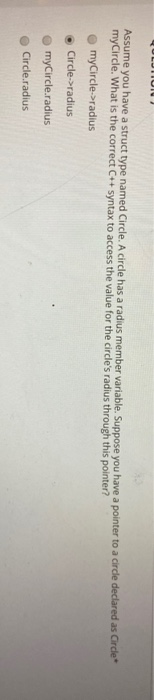 Solved QULUTUI Assume you have a struct type named Circle. A | Chegg.com