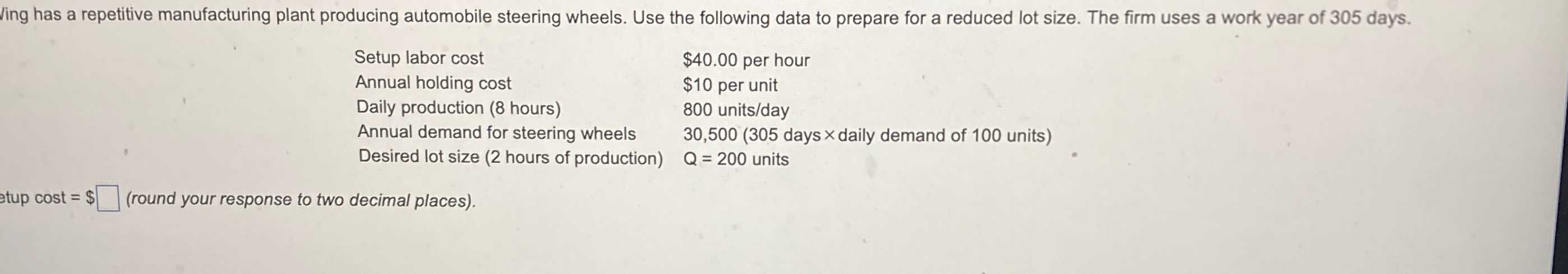 Solved ling has a repetitive manufacturing plant producing | Chegg.com