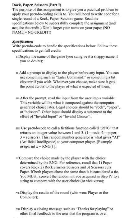 Solved Rock, Paper, Scissors (Part 1) The purpose of this | Chegg.com