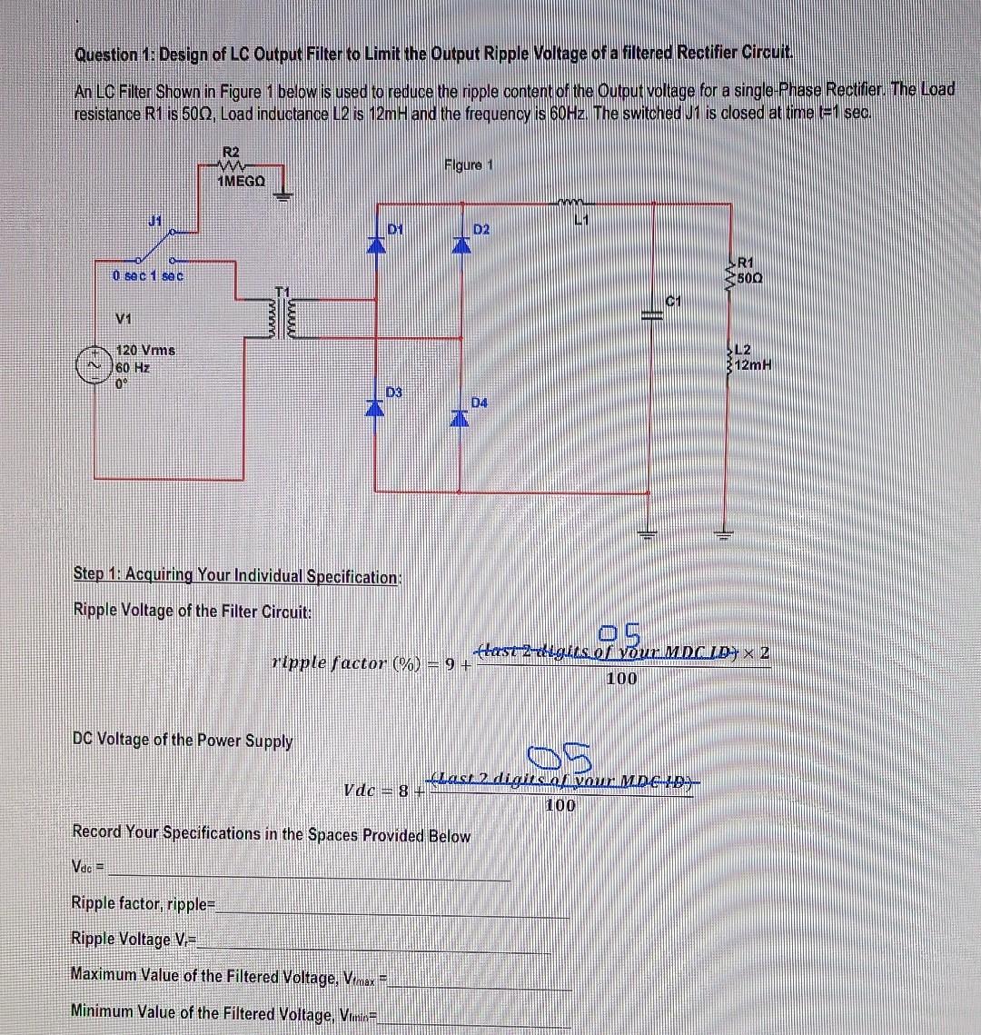 Solved Question 1 Design Of Lc Output Filter To Limit The