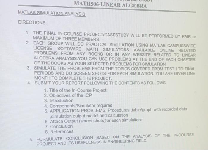 MATH506-LINEAR ALGEBRA MATLAB SIMULATION ANALYSIS | Chegg.com