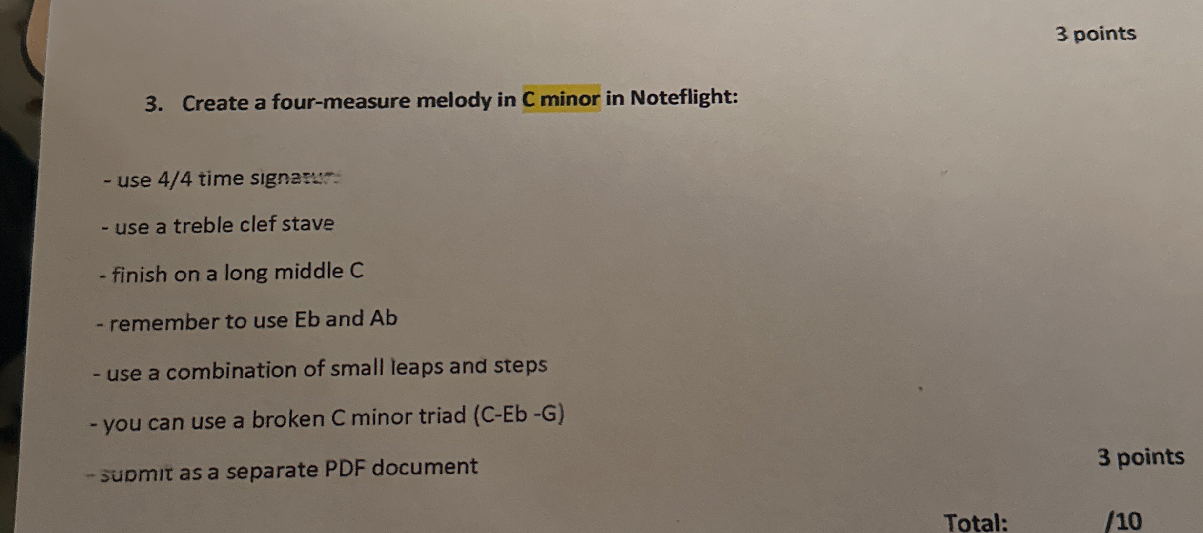 Solved 3 ﻿points3. ﻿Create a four-measure melody in C ﻿minor | Chegg.com