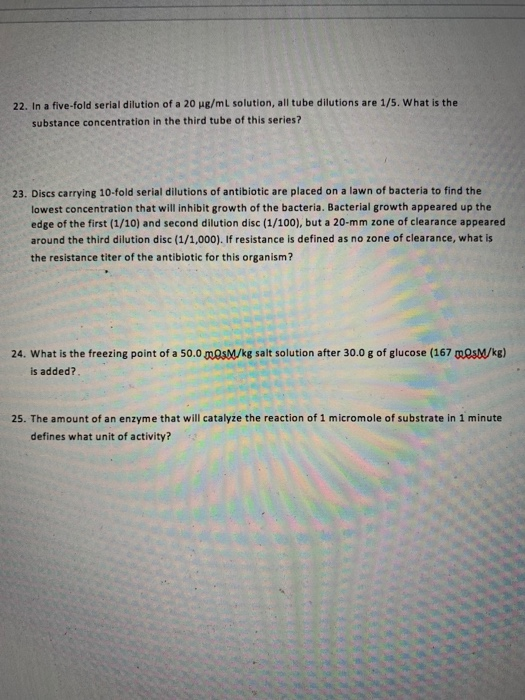 Solved 22. In a five-fold serial dilution of a 20 pg/ml | Chegg.com