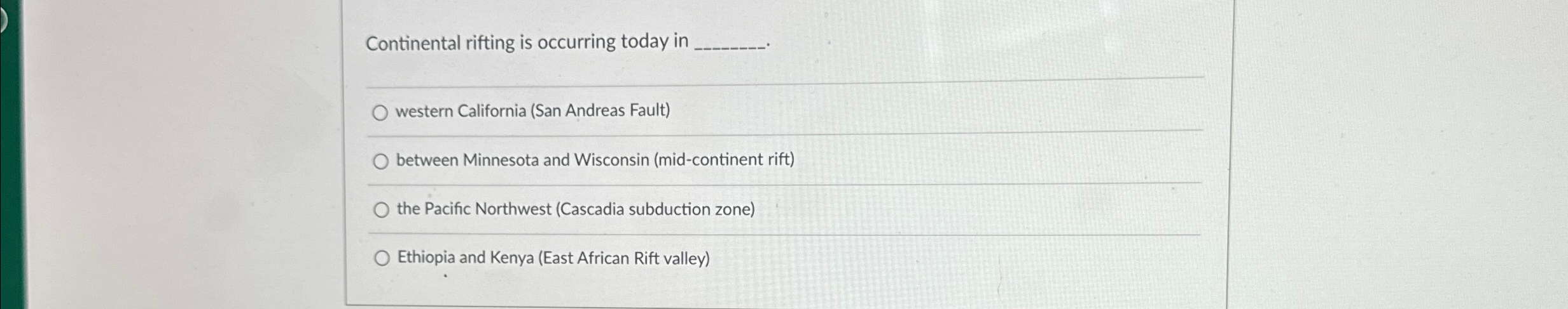 Solved Continental rifting is occurring today in ﻿western | Chegg.com