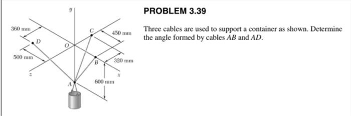 Solved Three cables are used to support a container as | Chegg.com