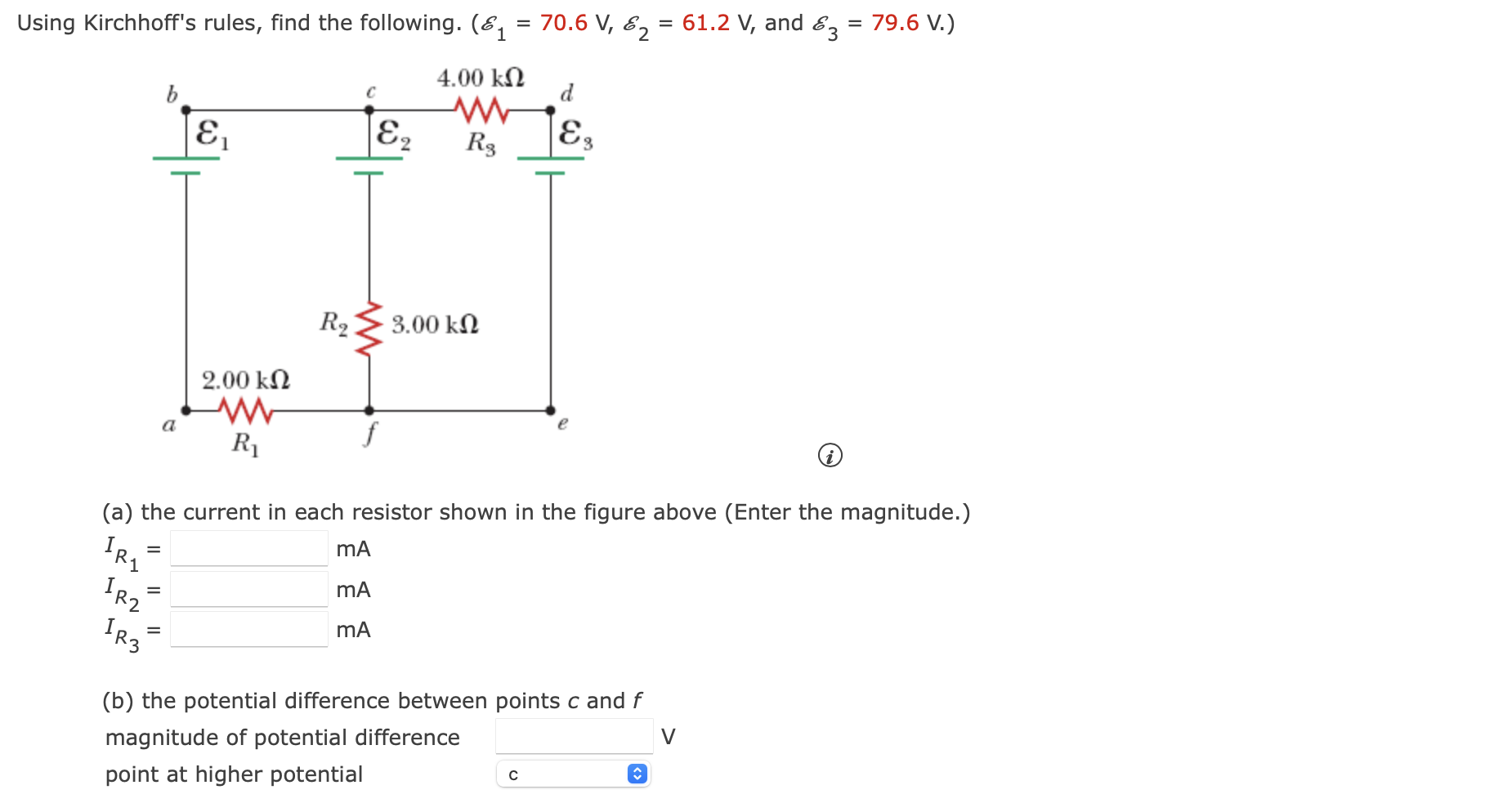 Solved Using Kirchhoff's rules, find the following. | Chegg.com