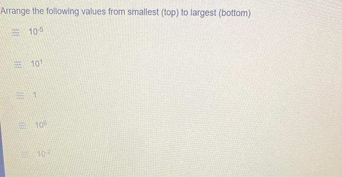 Solved Arrange the following values from smallest (top) to | Chegg.com