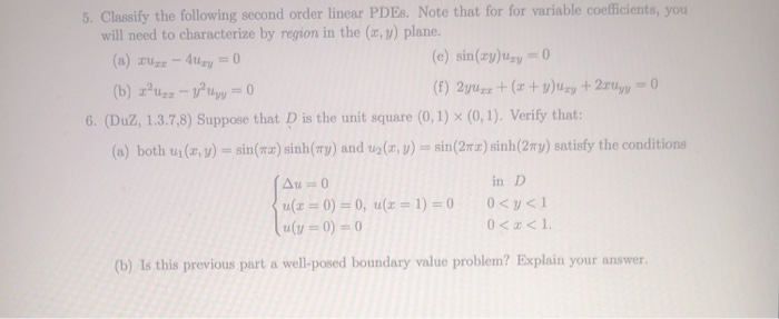 Solved 5 Classify The Following Second Order Linear Pdes