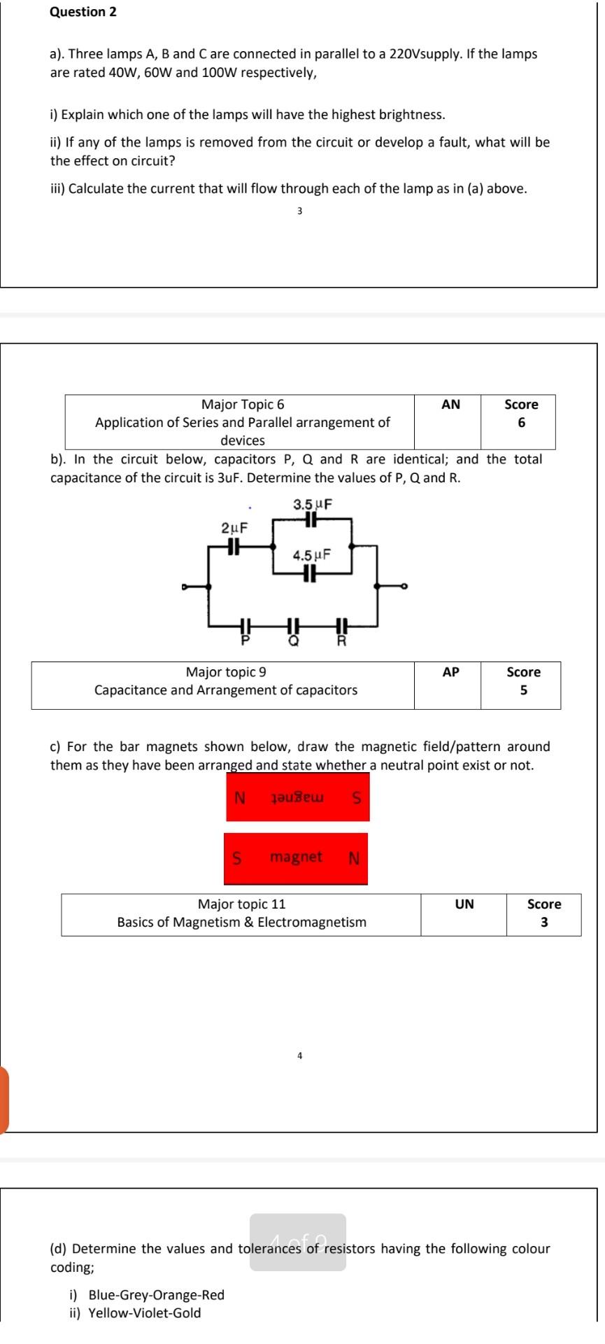 Solved Question 2 a). Three lamps A, B and C are connected | Chegg.com