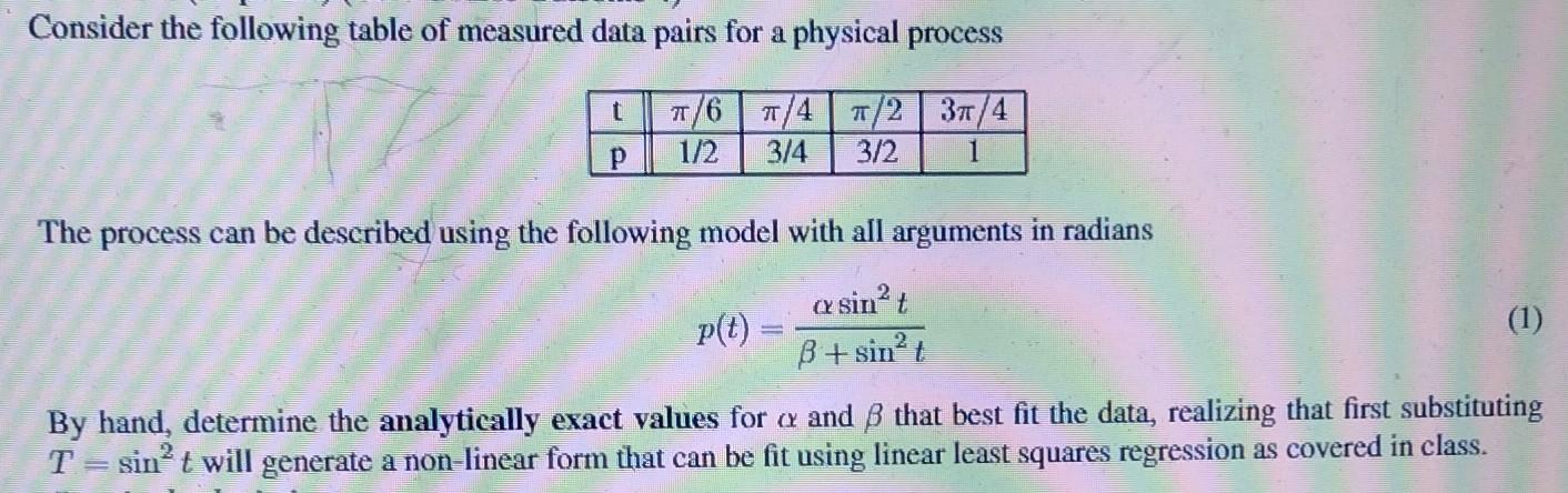 Solved Consider the following table of measured data pairs | Chegg.com