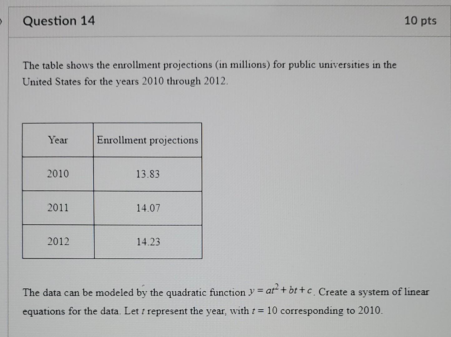 Solved The table shows the enrollment projections (in | Chegg.com