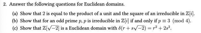 Solved 2. Answer the following questions for Euclidean | Chegg.com