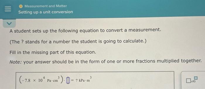 Solved A student sets up the following equation to convert a | Chegg.com