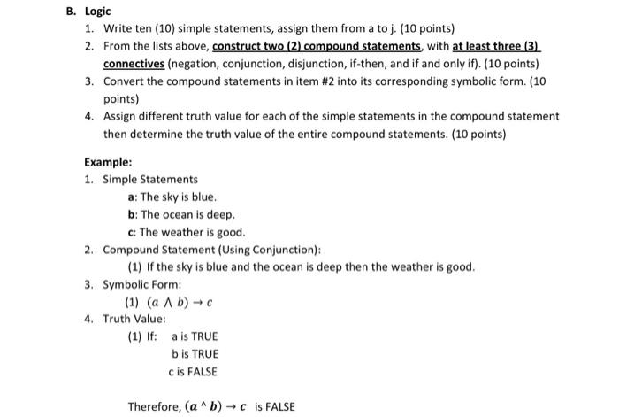 Solved Logic 1. Write ten (10) simple statements, assign | Chegg.com