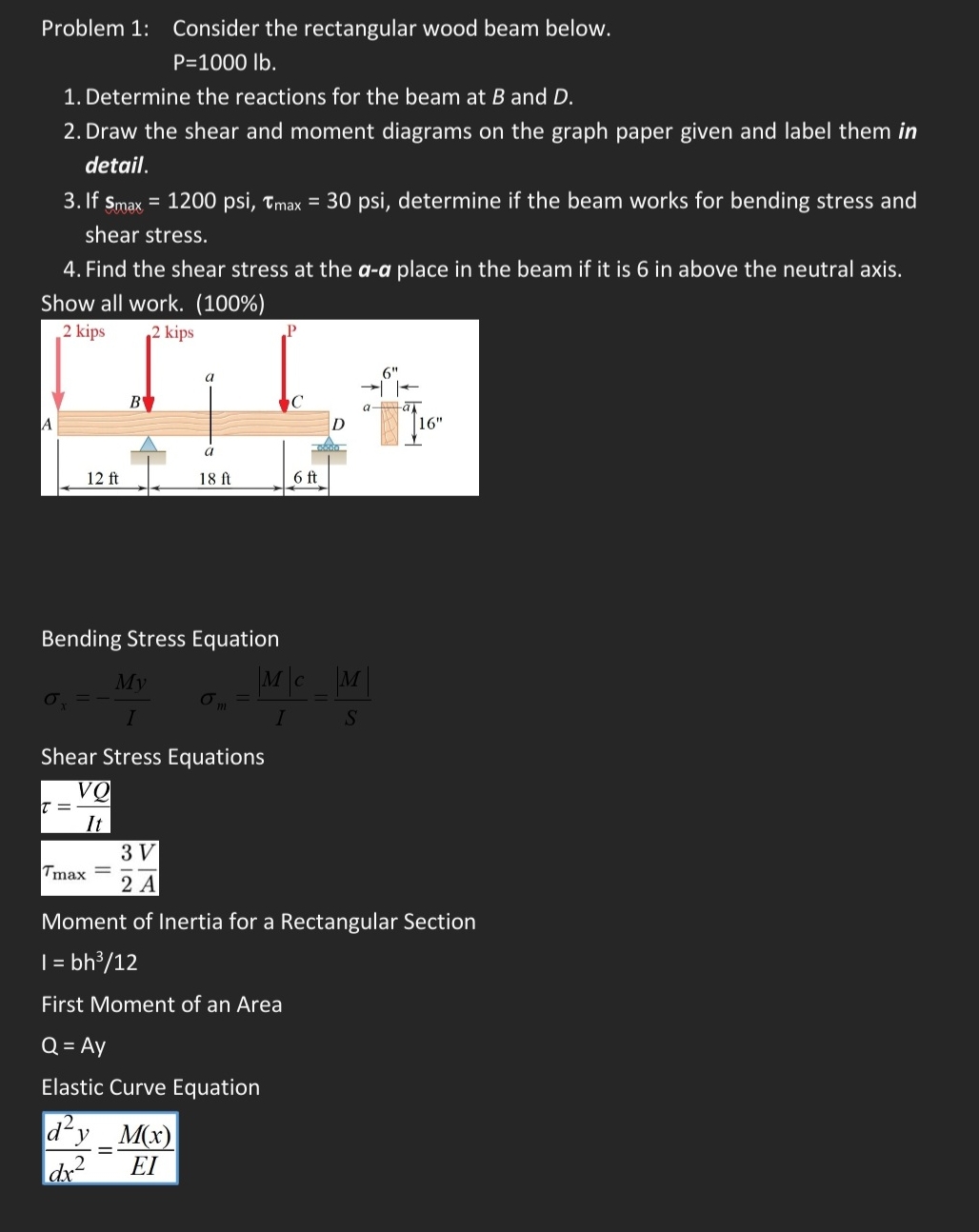 Solved Problem 1: Consider the rectangular wood beam | Chegg.com