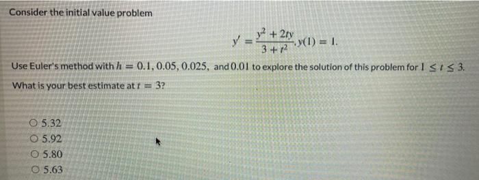 Solved Consider the initial value problem y2 + 2ty y (1) = | Chegg.com