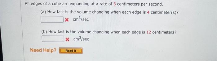 Solved All edges of a cube are expanding at a rate of 3 | Chegg.com