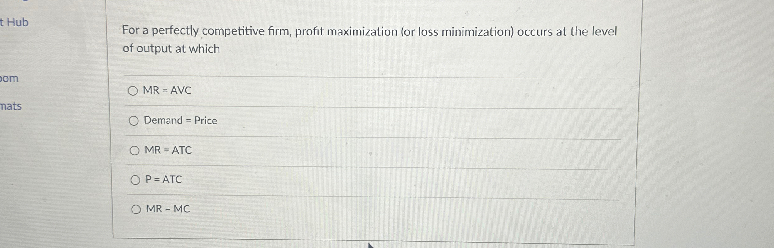 Solved HubFor a perfectly competitive firm, profit | Chegg.com