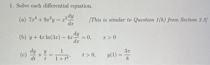 Solved 1. Solve each differential equation. (a) | Chegg.com