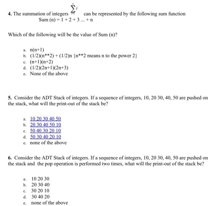 Solved 4. The summation of integers ∑ni can be represented | Chegg.com