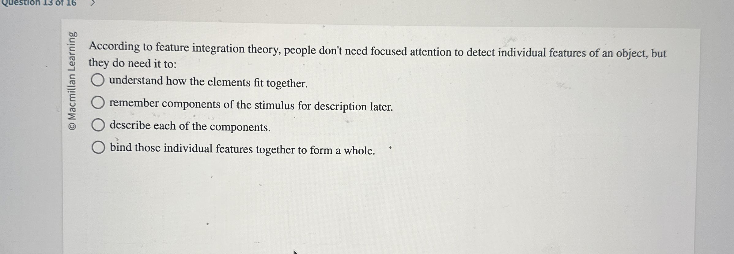 Solved According to feature integration theory, people don't | Chegg.com