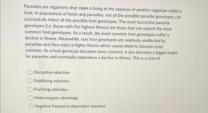 Solved Parasites are organisms that make a living at the | Chegg.com