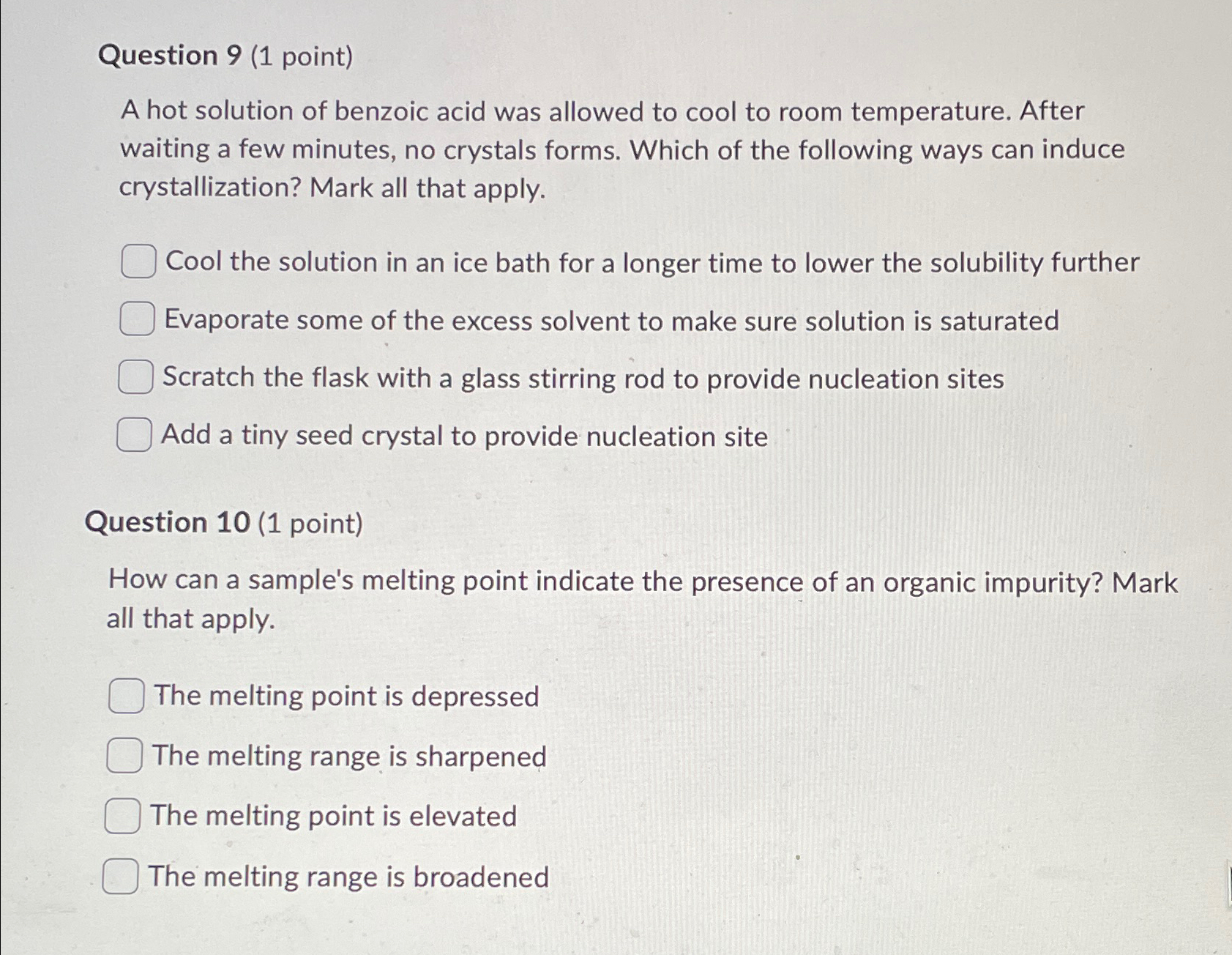 Solved Question 9 (1 ﻿point)A hot solution of benzoic acid | Chegg.com