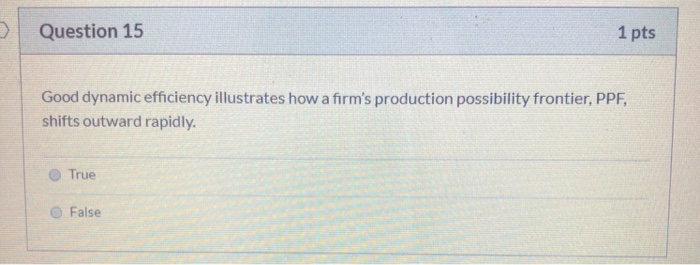 Solved Question 15 1 pts Good dynamic efficiency illustrates | Chegg.com