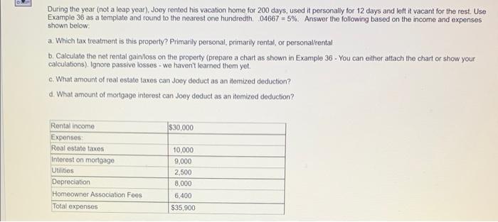 Solved During the year (not a leap year), Joey rented his | Chegg.com