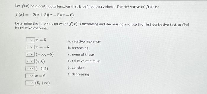 Solved Let Fx Be A Continuous Function That Is Defined 3869