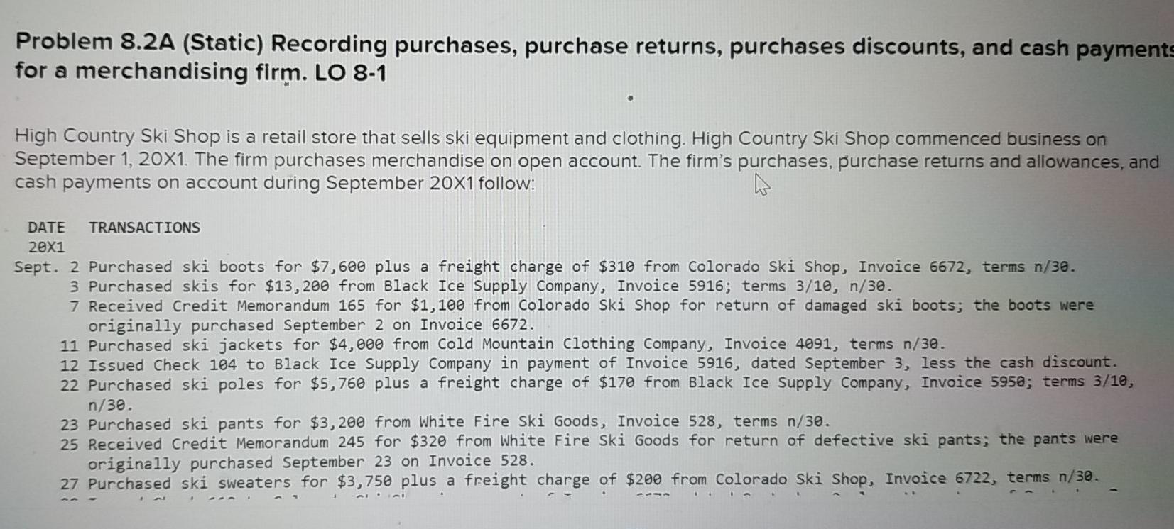 Solved Problem 8.2A (Static) Recording purchases, purchase | Chegg.com