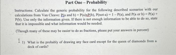 Instructions: Calculate the generic probability for | Chegg.com