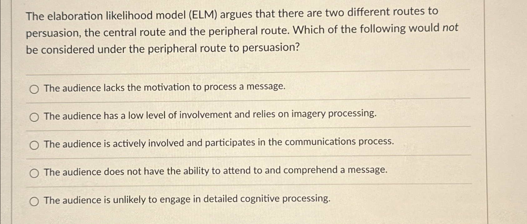 Solved The elaboration likelihood model (ELM) ﻿argues that | Chegg.com