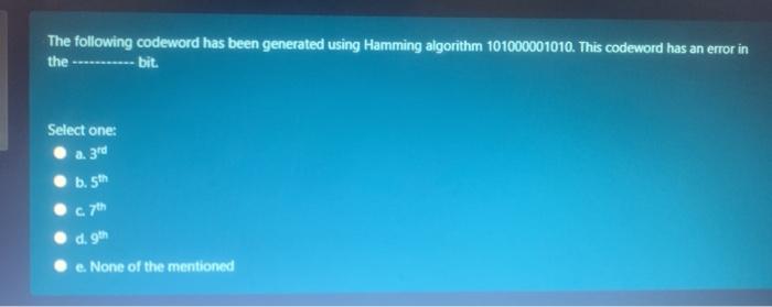 Solved The following codeword has been generated using | Chegg.com