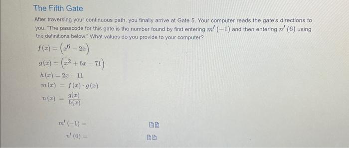 Solved The Fifth Gate After traversing your continuous path, | Chegg.com