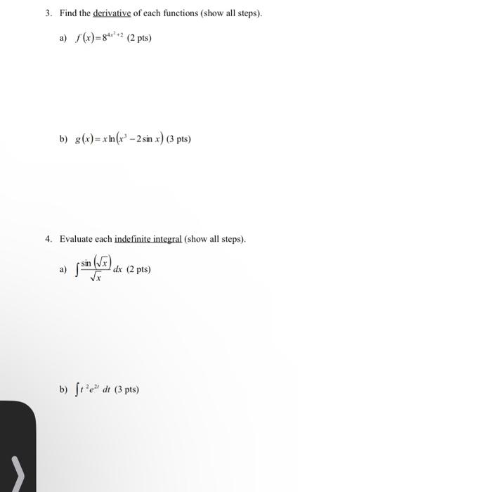 Solved 3. Find the derivative of each functions (show all | Chegg.com