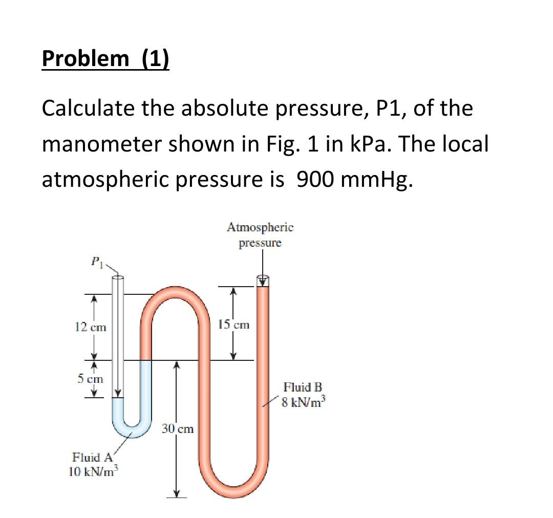 Solved Problem (1) Calculate the absolute pressure, P1, of | Chegg.com