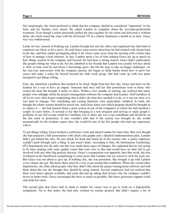 1. How was the relationship between Landon and Grace | Chegg.com