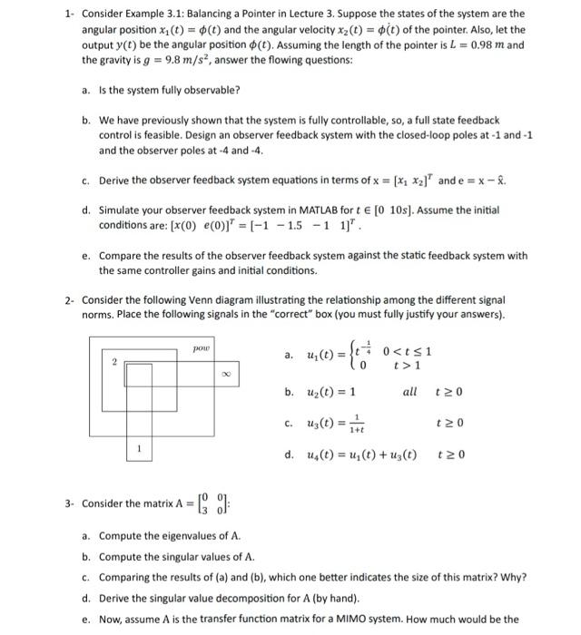 Solved 1- Consider Example 3.1: Balancing a Pointer in | Chegg.com