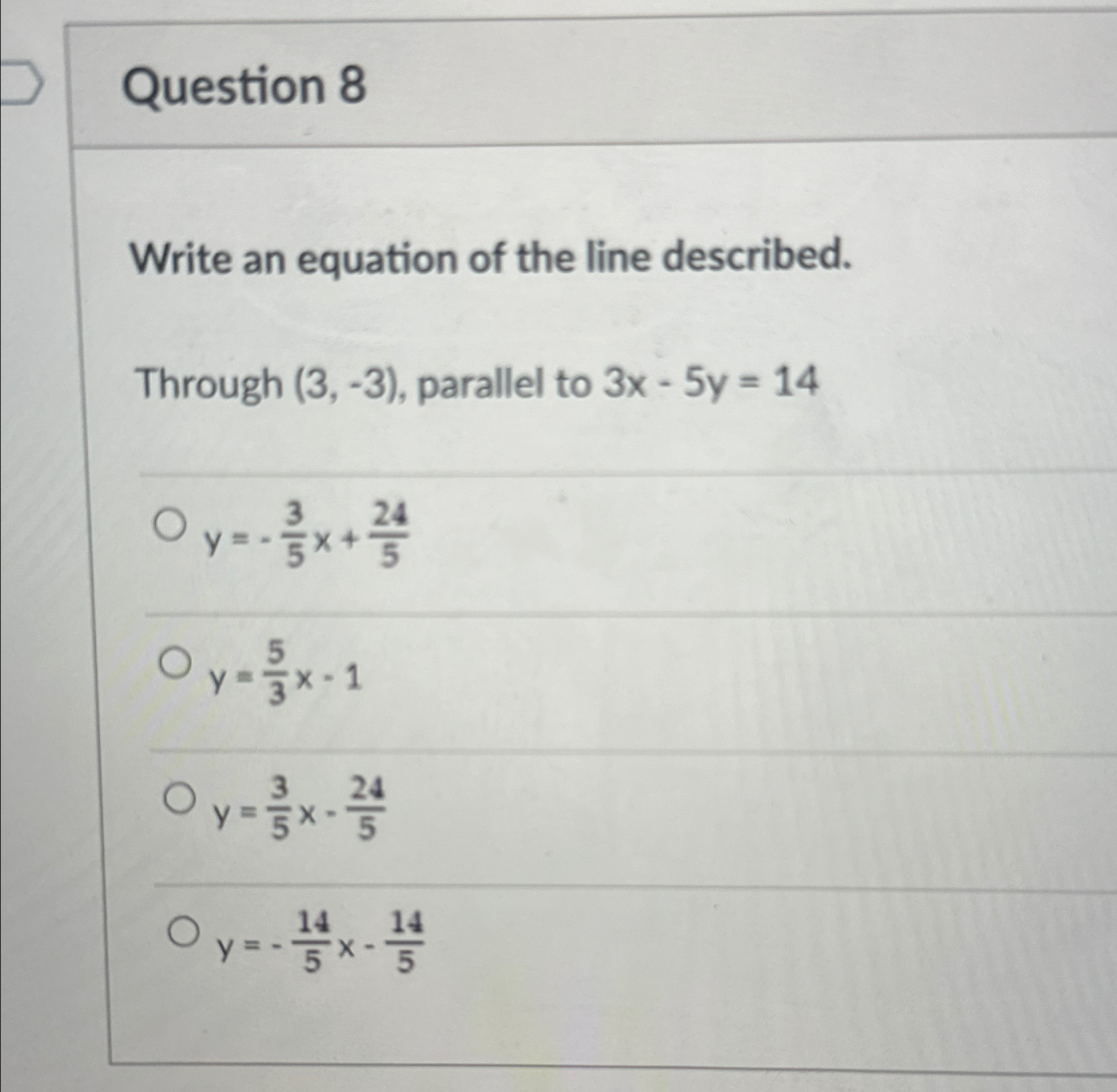 Solved Question 8Write an equation of the line | Chegg.com