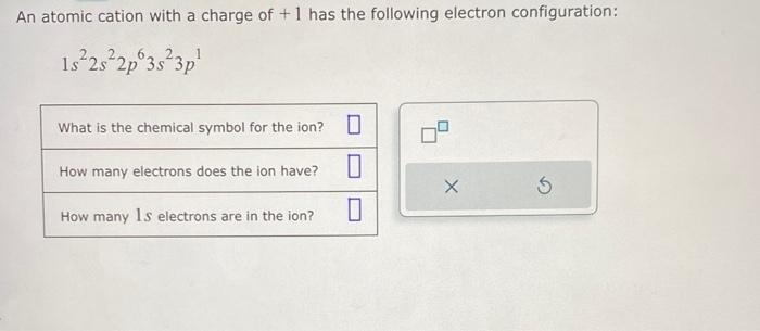 Solved An atomic cation with a charge of +1 has the | Chegg.com