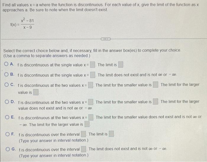 Solved Find all values x=a where the function is | Chegg.com