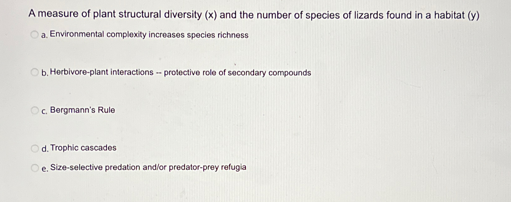 Solved A measure of plant structural diversity (x) ﻿and the | Chegg.com