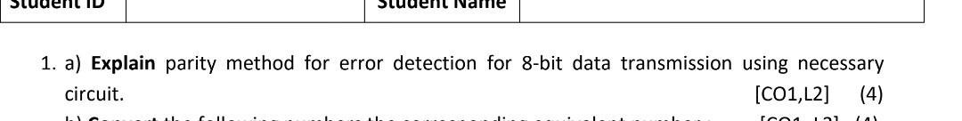 Solved luuenl warrie 1. a) Explain parity method for error | Chegg.com