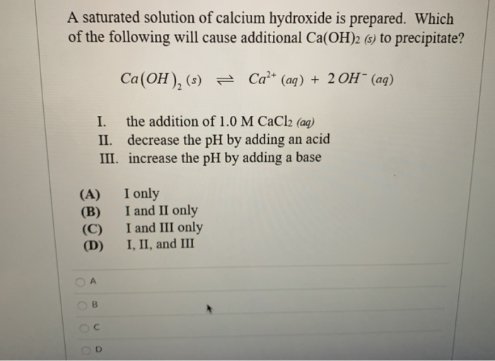 Solved A saturated solution of calcium hydroxide is | Chegg.com