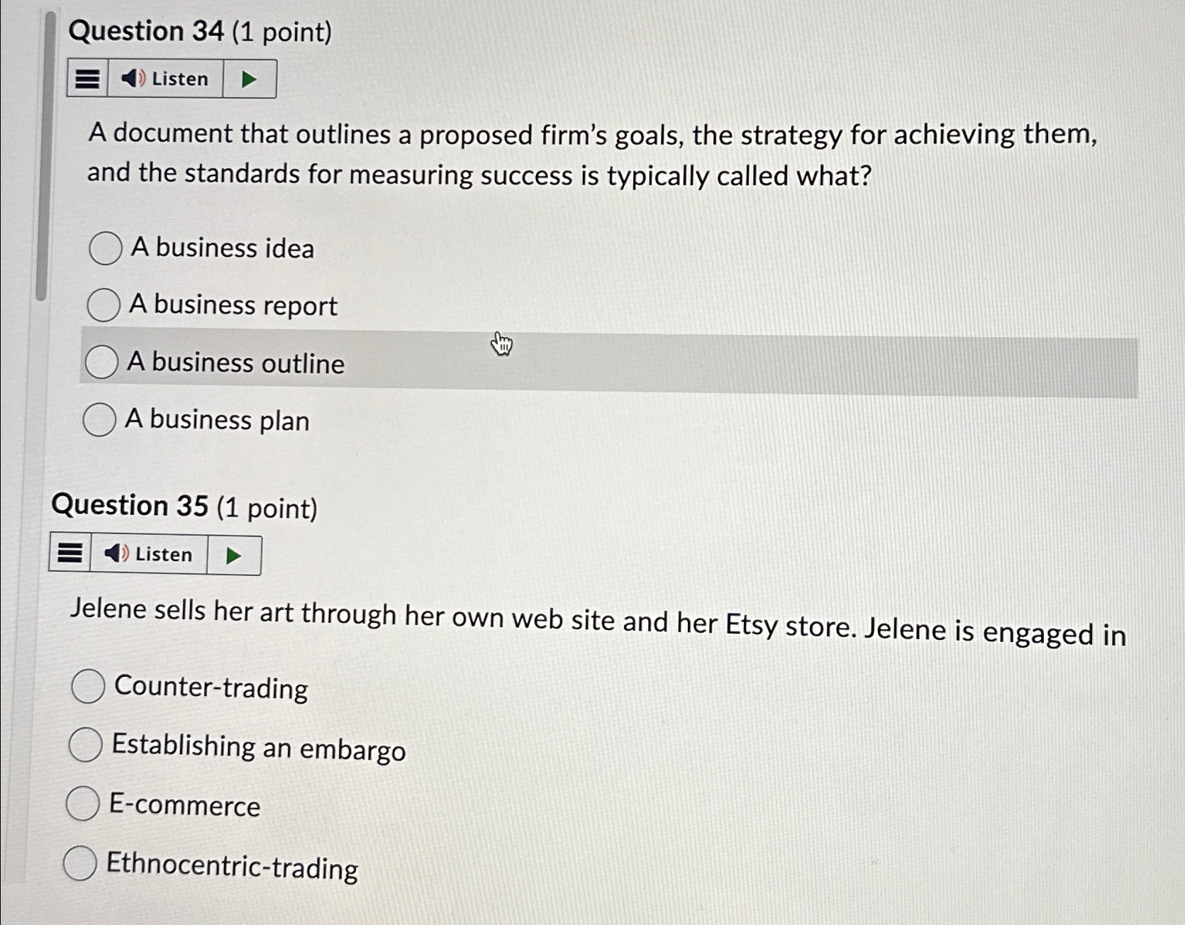 Solved Question 34 (1 ﻿point)A document that outlines a | Chegg.com