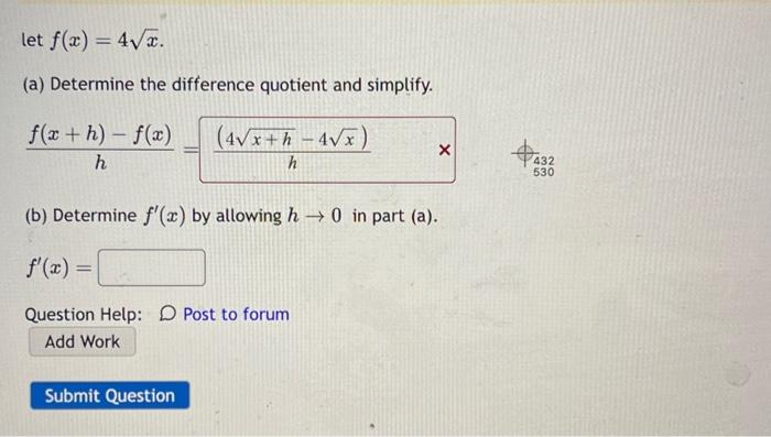 Solved let f(x)=4x. (a) Determine the difference quotient | Chegg.com