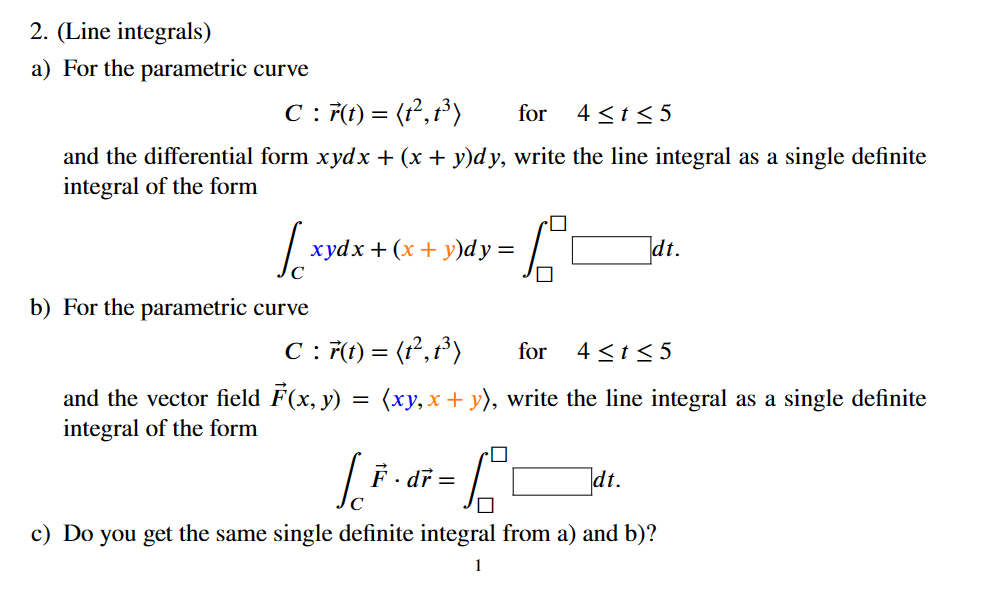 Solved (Line integrals)a) ﻿For the parametric | Chegg.com