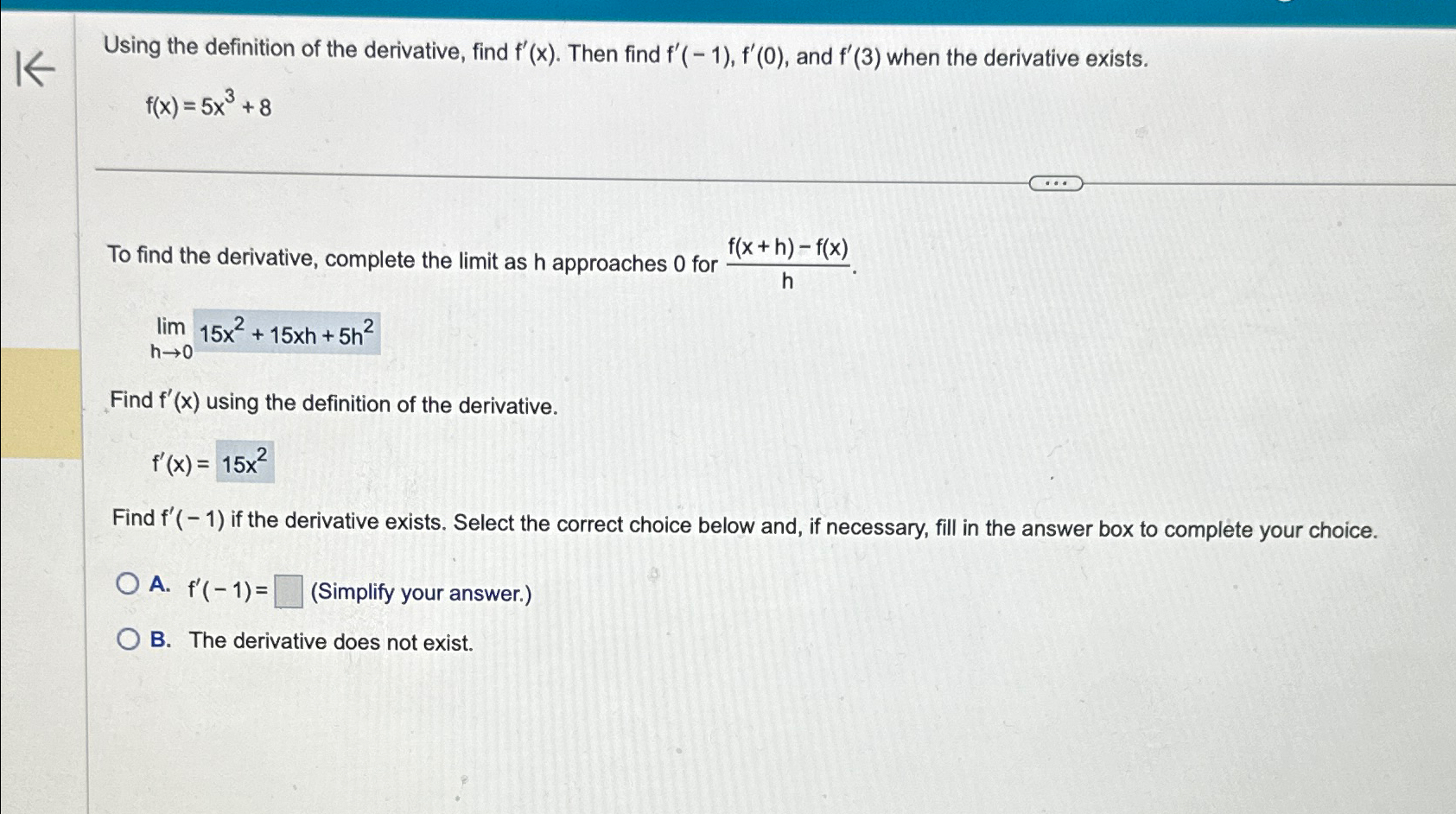 Solved Using the definition of the derivative, find f'(x). | Chegg.com